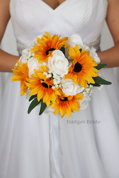 Sunflower And White Rose Bouquet